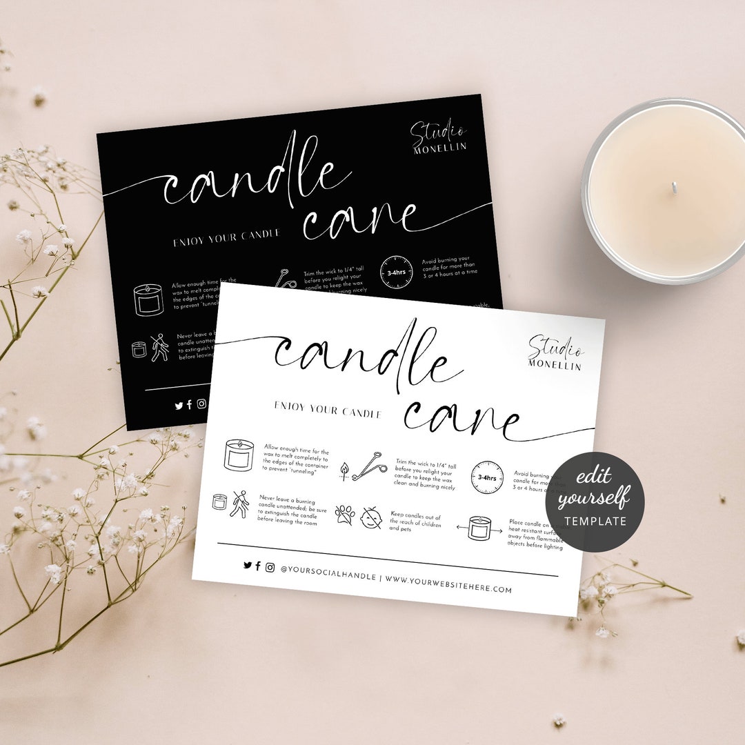 Minimal Candle Care Instructions Template, Elegant Candle Care Card ...