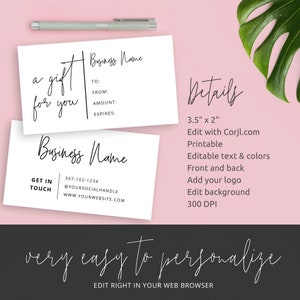 MINI Gift Certificate Template, Editable Gift Card Template, Printable ...