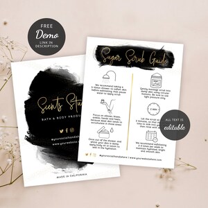 Sugar Scrub Instructions Template, Black & Gold Body Exfoliator Care ...