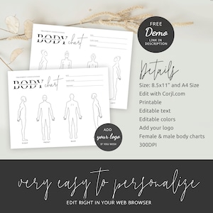 Body Chart Template, Custom Female & Male Body Diagram for Aesthetician ...