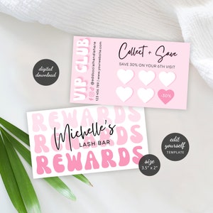 Retro Pink Loyalty Card Template, Editable Reward Cards Feminine Pink ...