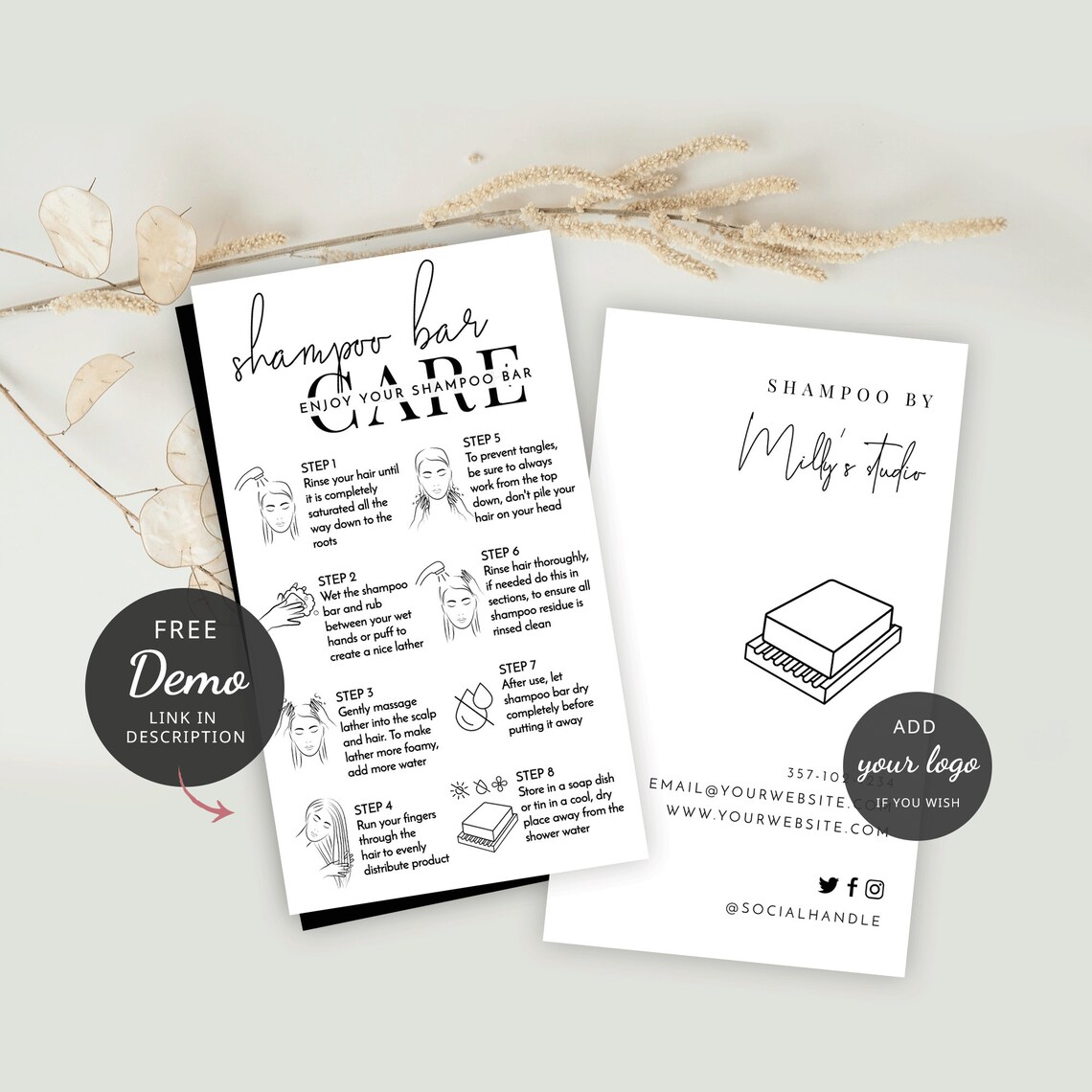 Shampoo Bar Care Guide Template, Editable Solid Shampoo Care Card MINI ...