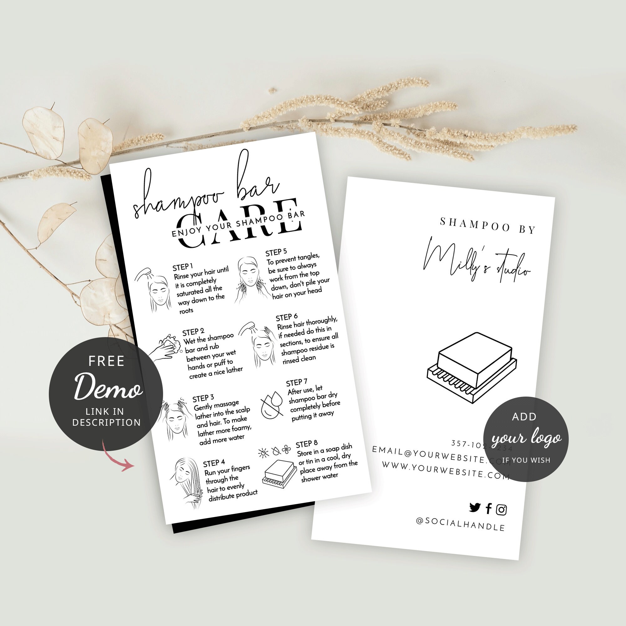 Shampoo Bar Care Guide Template, Editable Solid Shampoo Care Card MINI ...