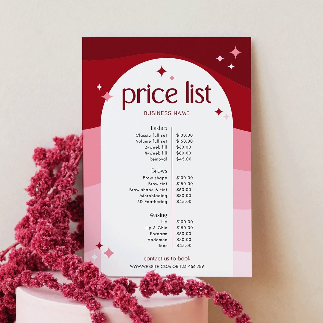Modern Price List Template Retro Arch Design, DIY Beauty Salon Pricing ...