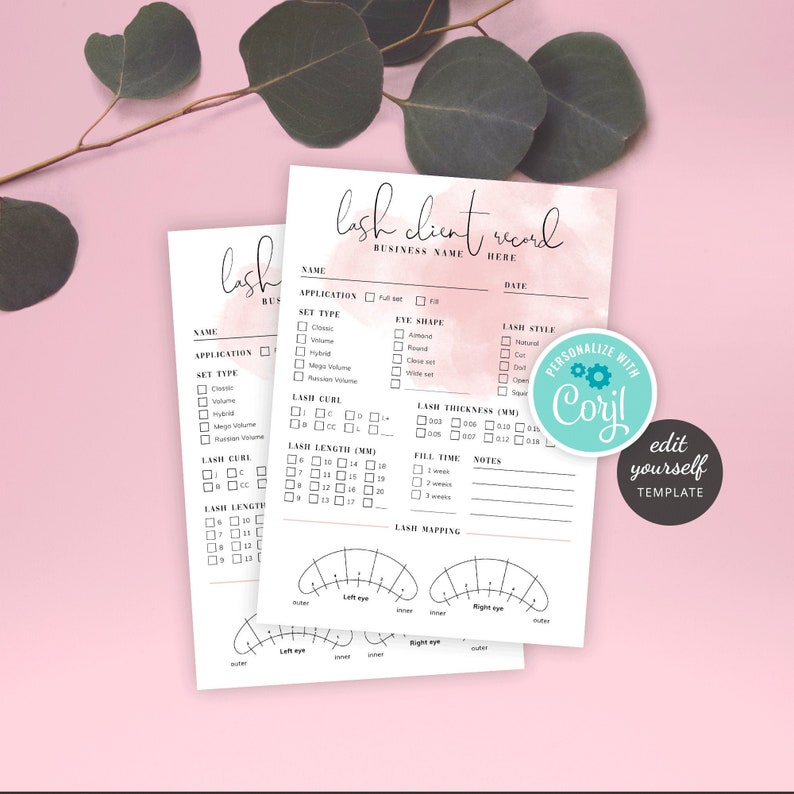 Lash Client Record Template, Editable Lash Mapping Printable Form ...