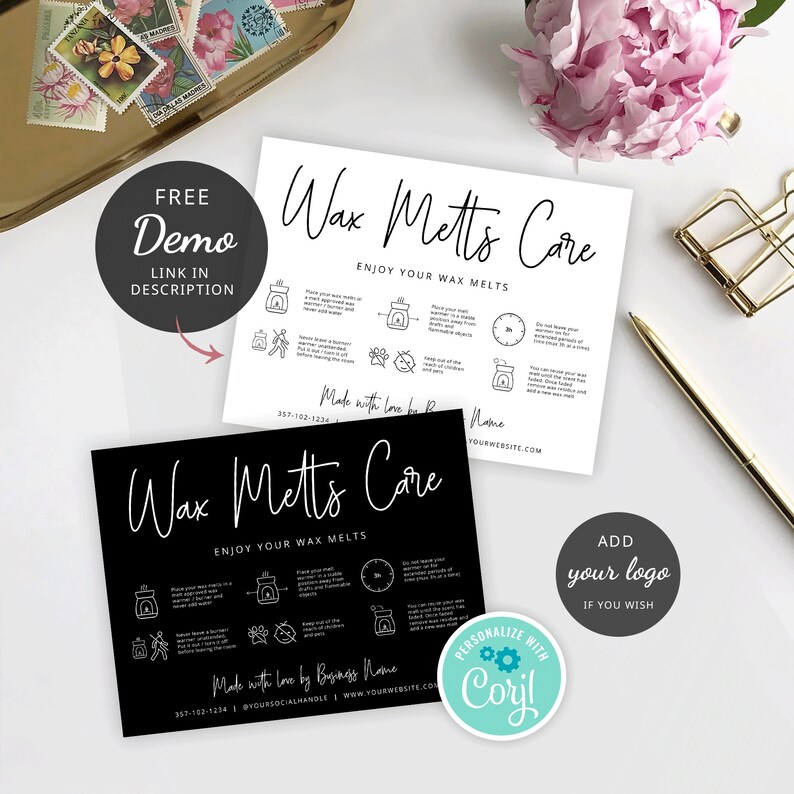 Editable Wax Melts Care Card, Printable Wax Tarts Care Guide ...