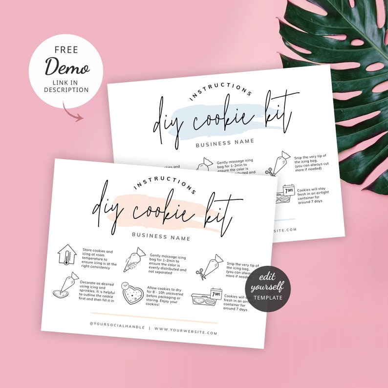 DIY Cookie Kit Instructions Cards, Editable Cookies Decorating Care ...