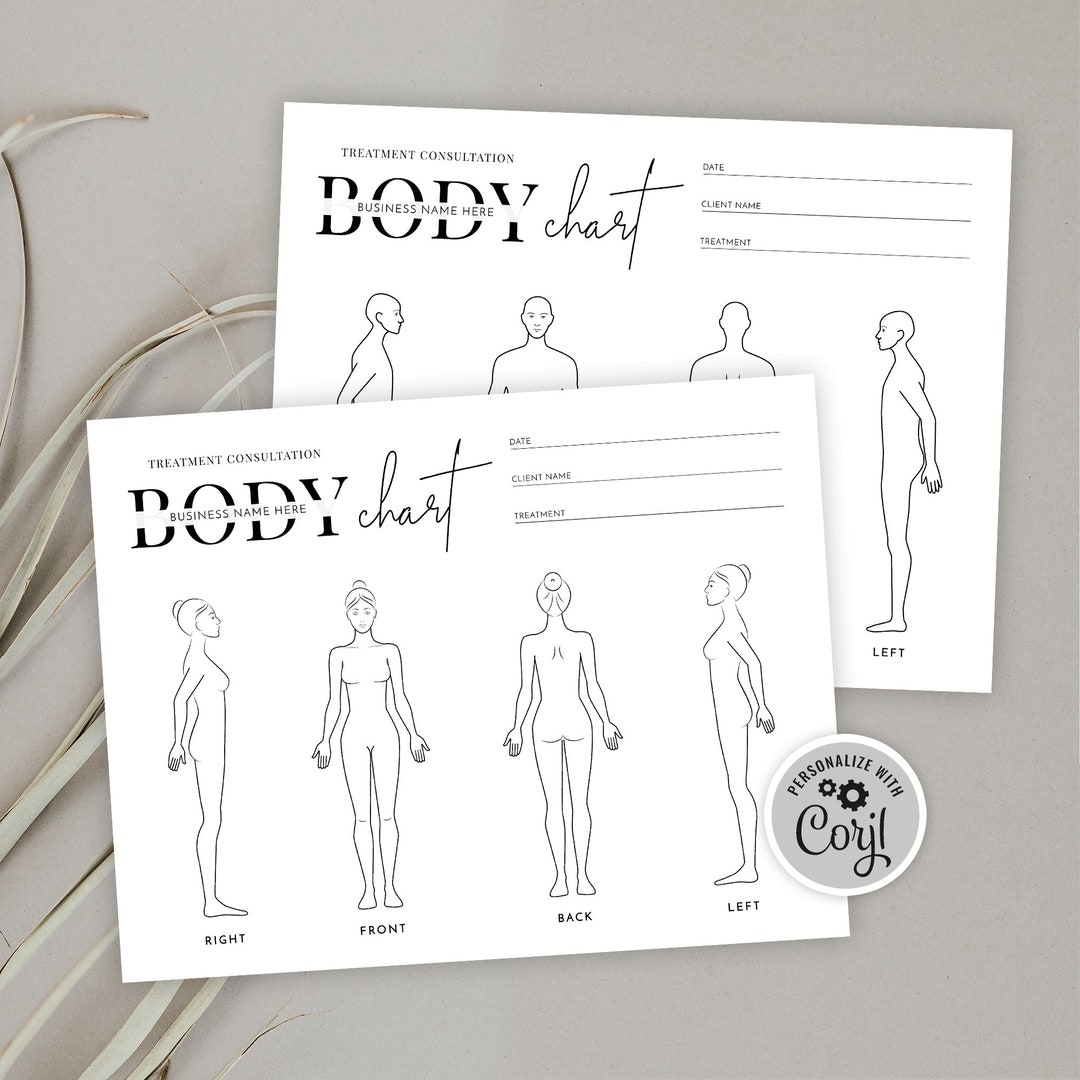 Body Chart Template, Custom Female & Male Body Diagram for Aesthetician ...