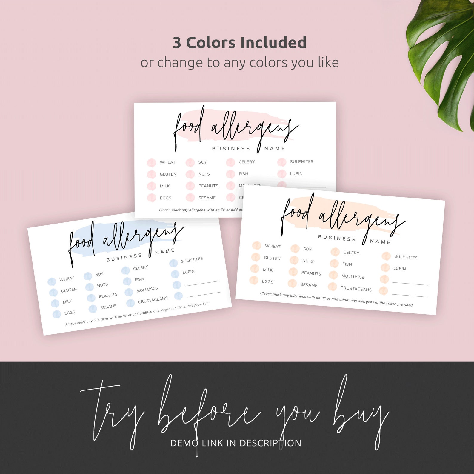 Printable Food Allergens Template, Editable Allergies Card Template ...