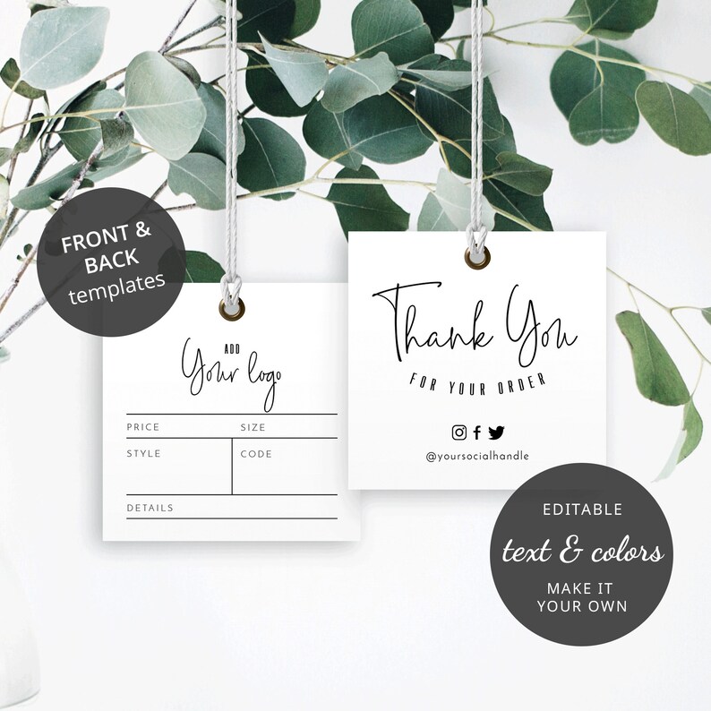 Custom Hang Tag Template, Editable Handmade With Love & Thank You Hang ...