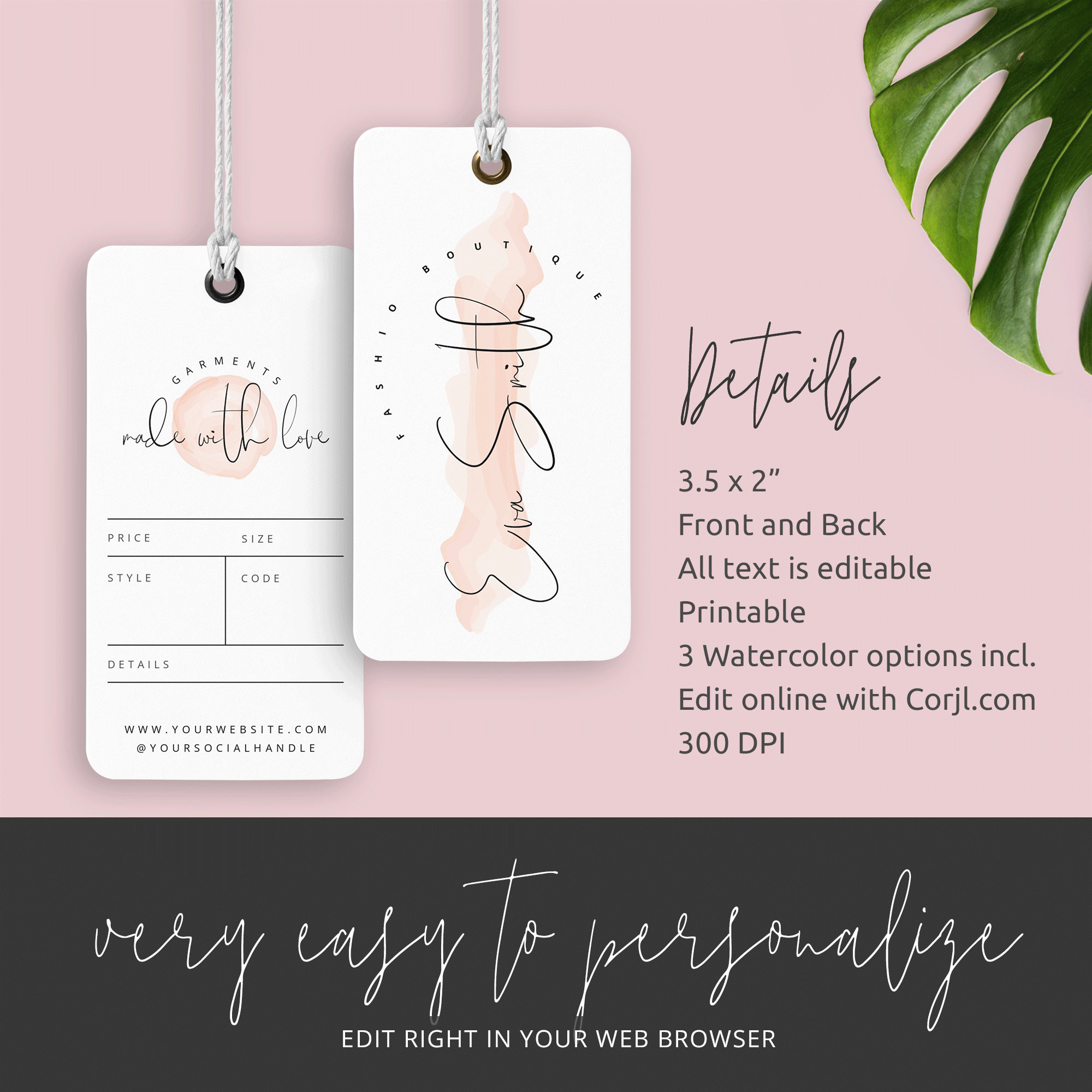 Elegant Product Hang Tags Template, Printable Fashion Sizing Label ...
