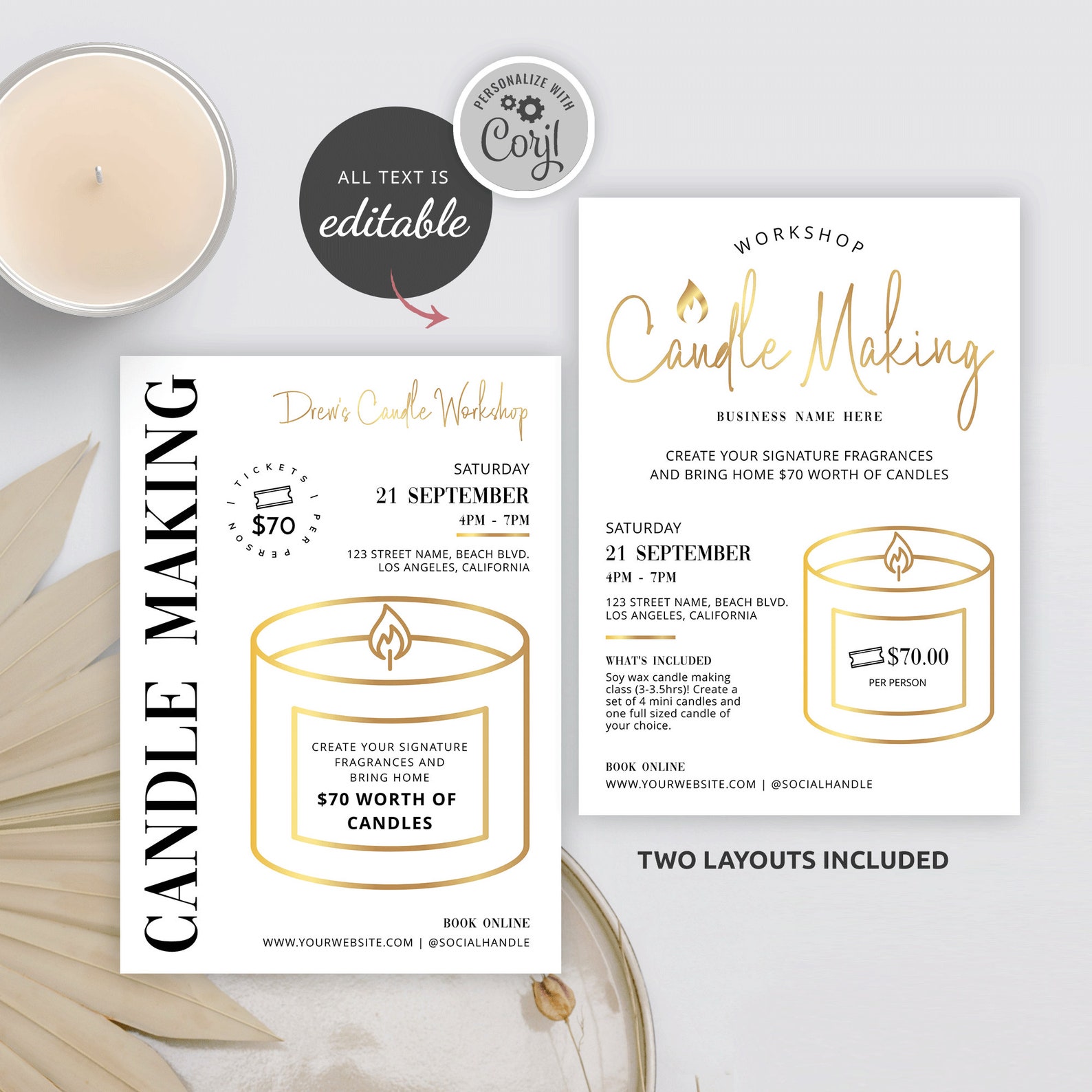 DIY Candle Class Marketing Template Faux Gold Candle Workshop - Etsy