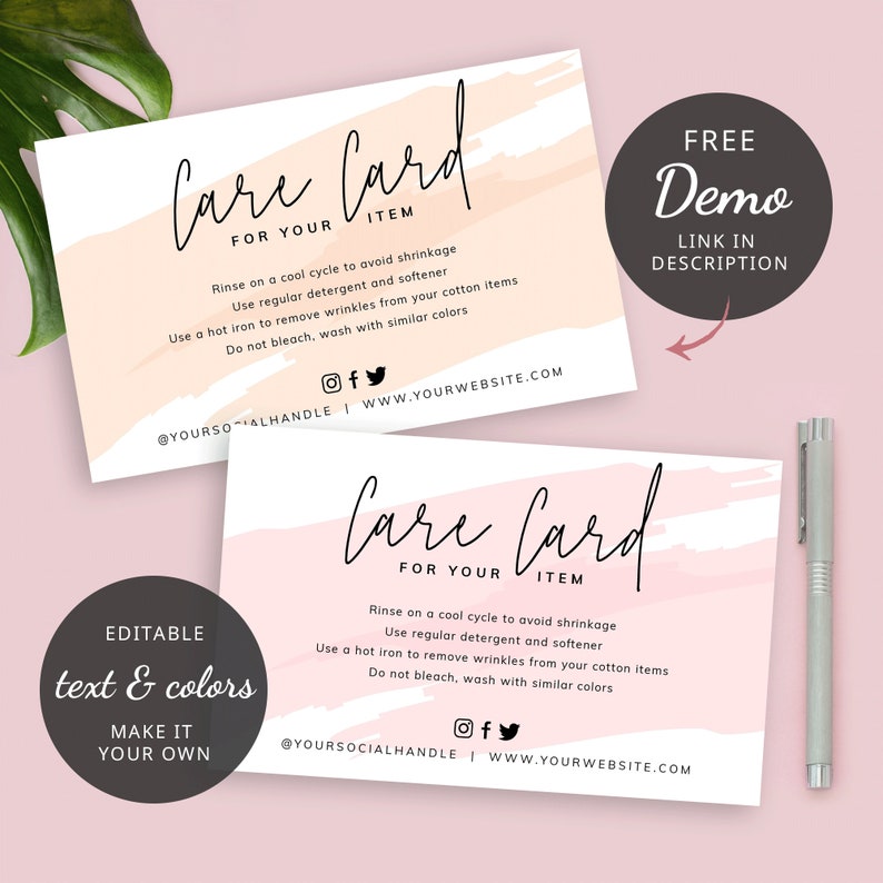 Editable Care Card Template Care Instructions Card Design | Etsy