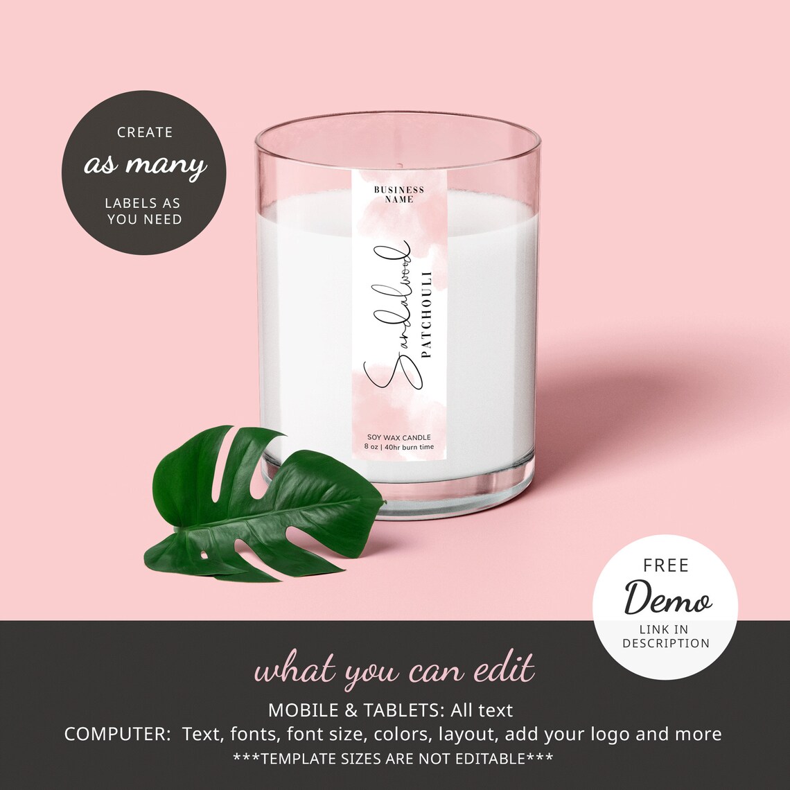 DIY Thin Label Template, Editable Product Jar Branding Kit, 3x1 and 3 ...