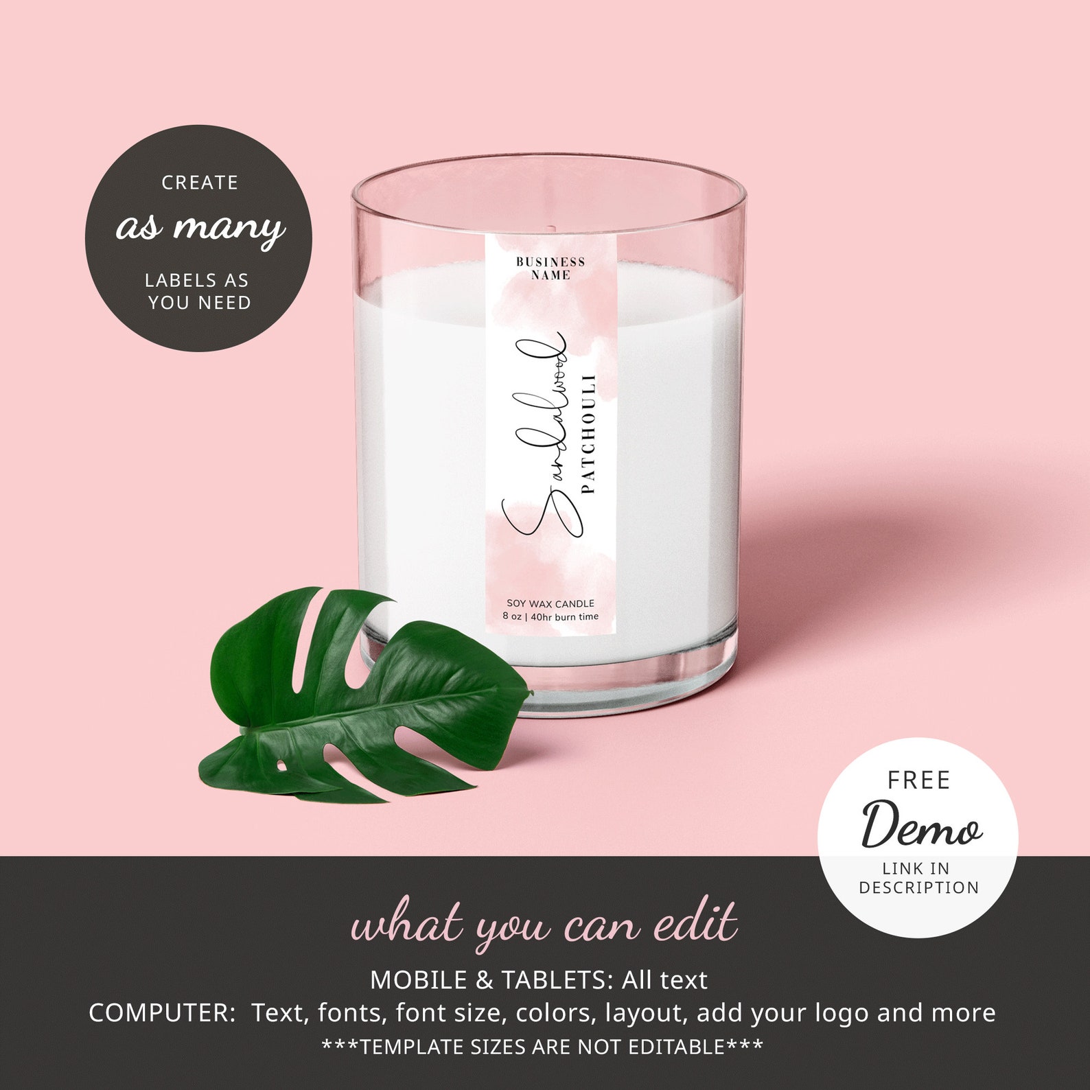 DIY Thin Label Template, Editable Product Jar Branding Kit, 3x1 and 3 ...