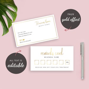 Editable Rewards Card, Beauty Salon Loyalty Card Template, Printable ...