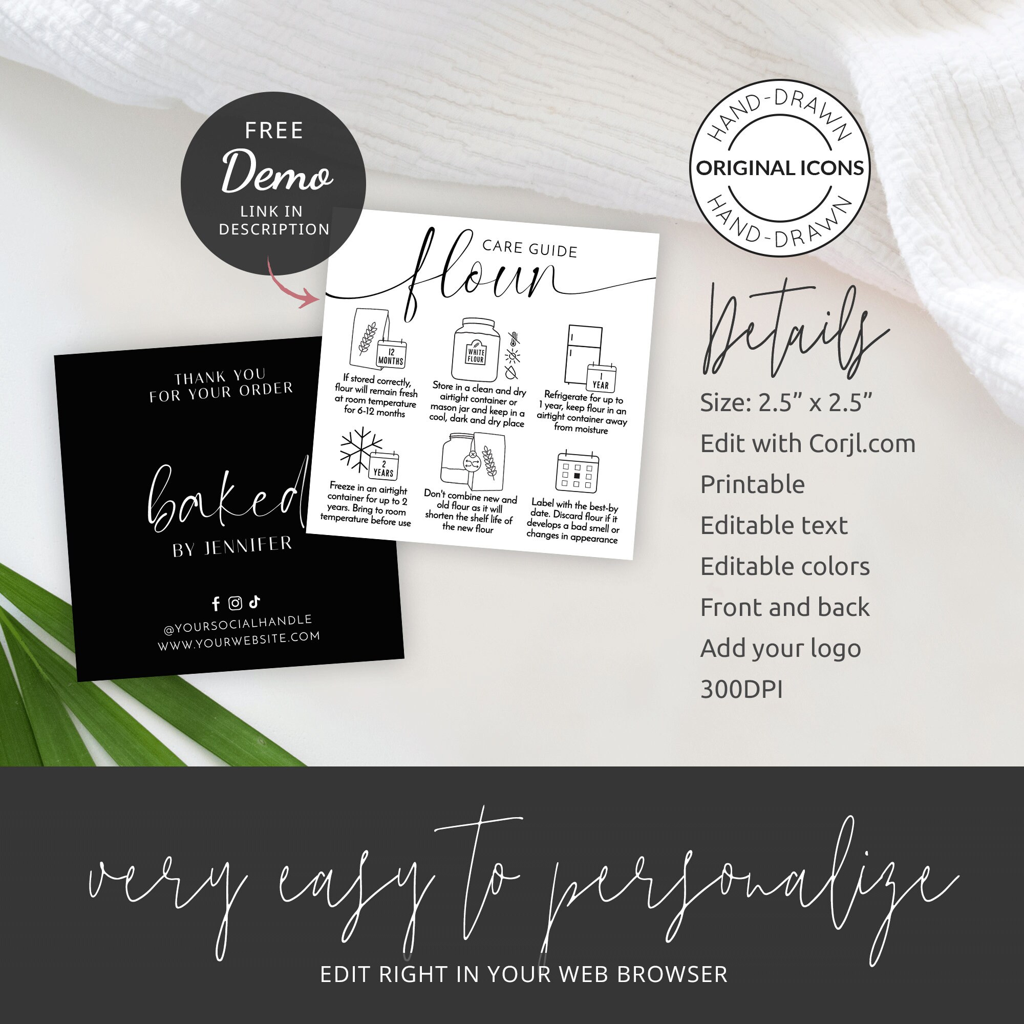 Minimal Flour Care Card Template, Custom Bread Flour Storage ...