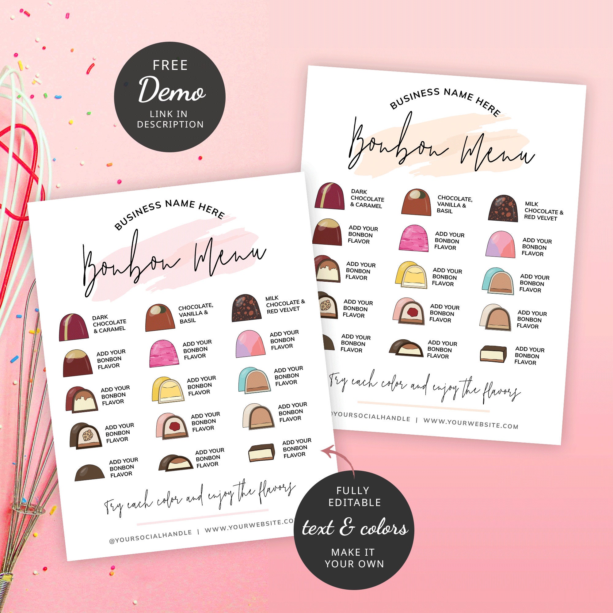 15 Bonbon Flavors Menu Template, Custom Chocolates Flavors Sign ...