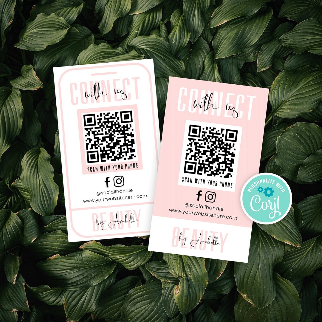 Social Media QR Code Business Cards Template Editable Connect - Etsy