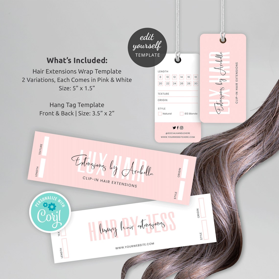 Editable Hair Bundle Wrap Template Hair Clip in Extensions | Etsy