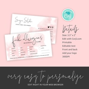 Custom Allergens Cards Template, Feminine Customer Allergies List ...