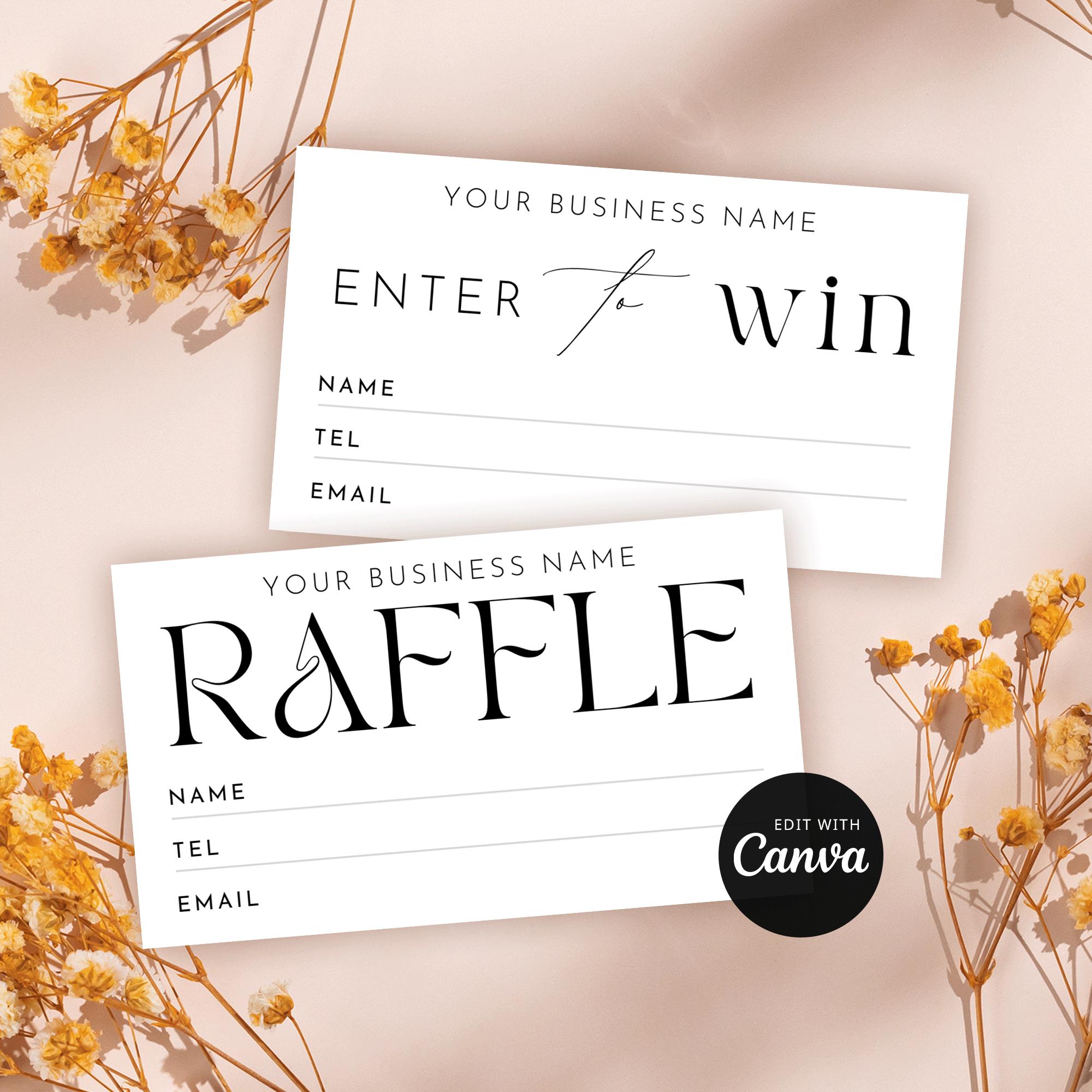 Custom Raffle Ticket Canva Template, Minimalist Enter to Win Cards ...
