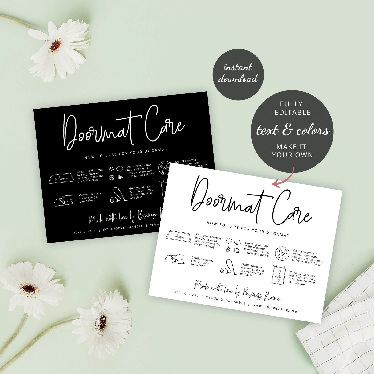Doormat Care Guide Template Printable Floor Mat Care Card | Etsy