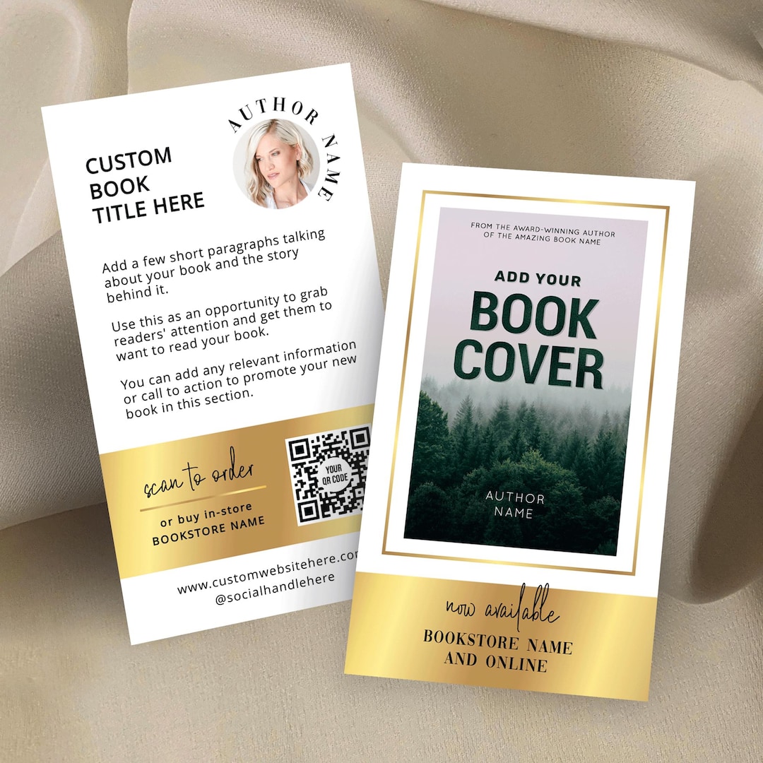 Book Promotion Business Cards Template, Faux Gold Design, Custom Book ...