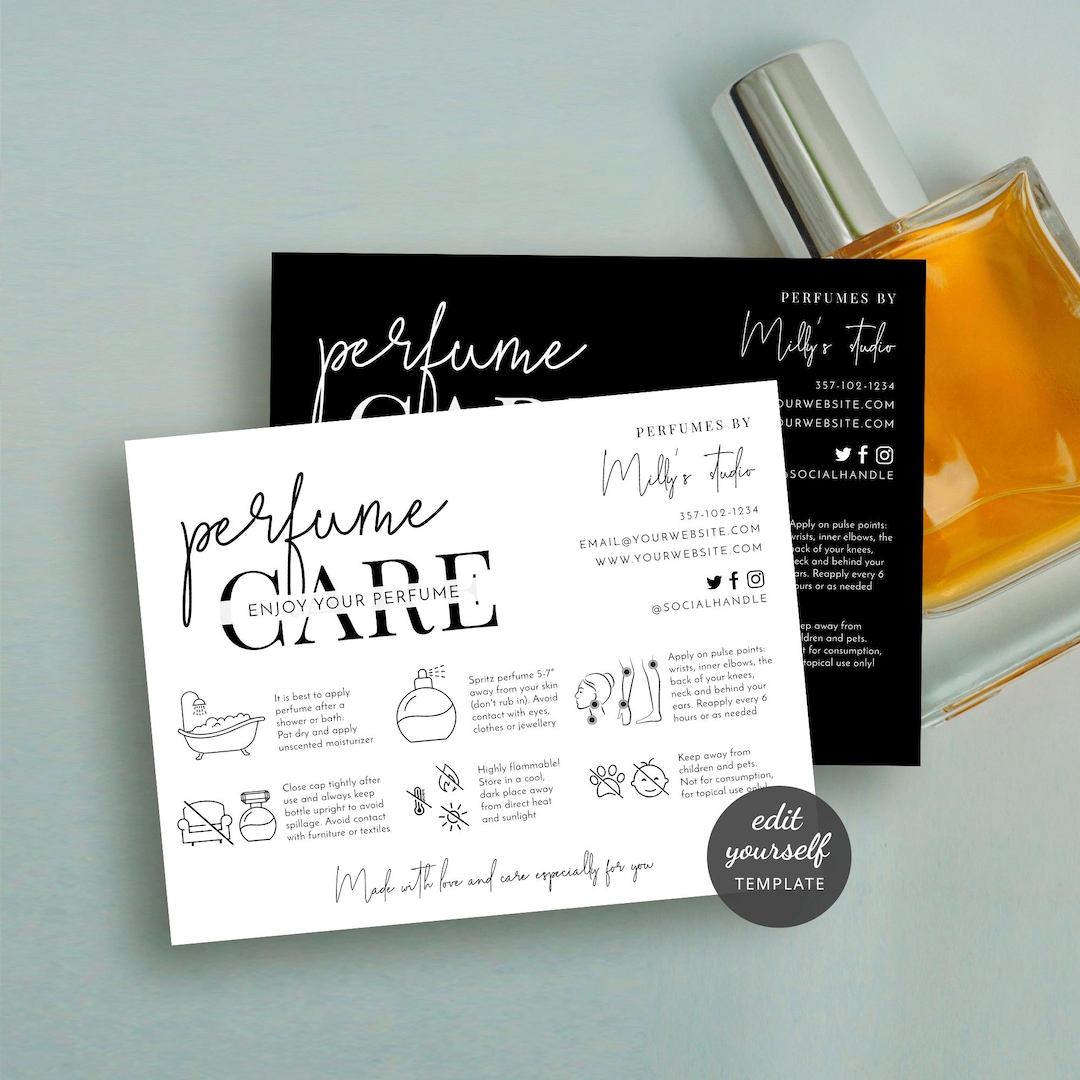 Minimalist Perfume Care Card Template, Customizable Perfume Application ...