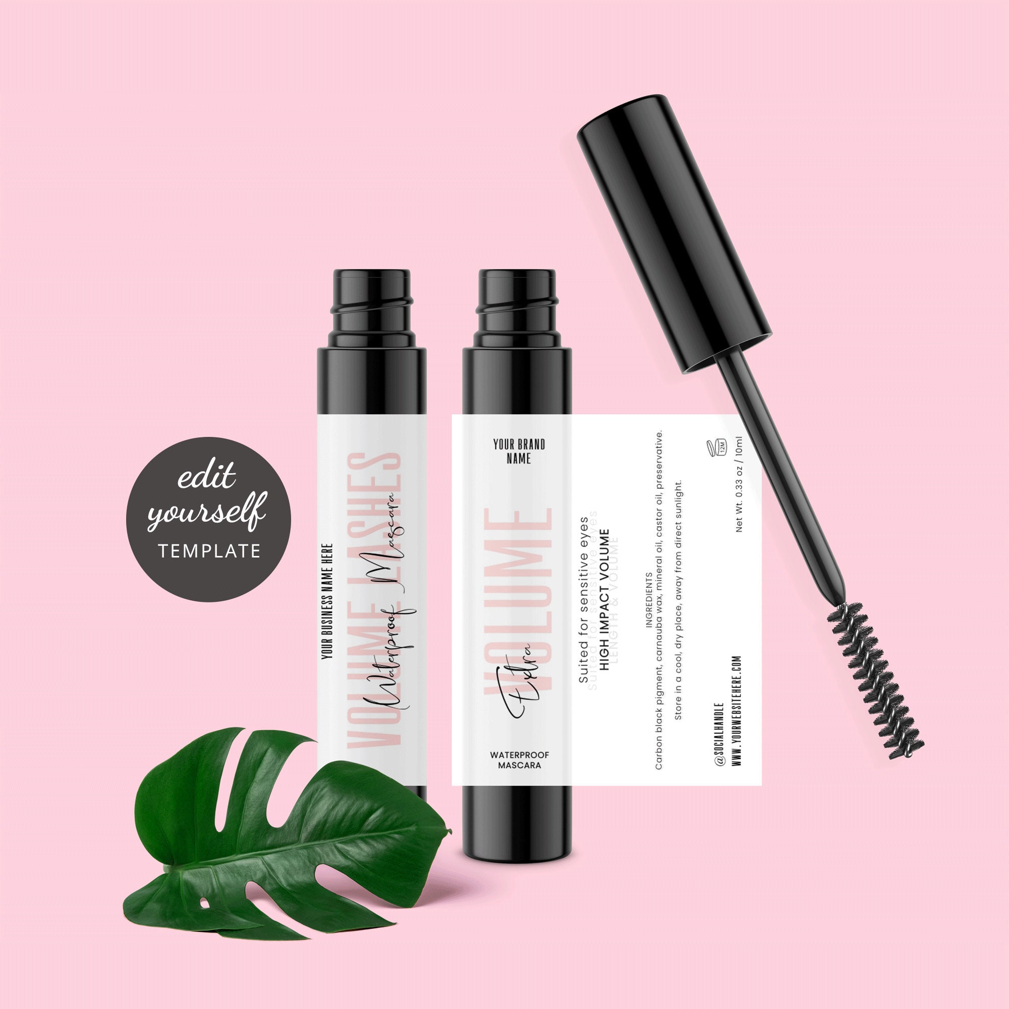 Mascara Label Template, Editable 10ml Cosmetic Bottle Label, Printable ...