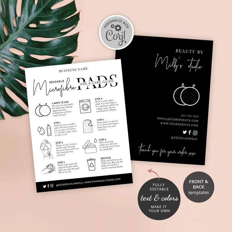 Reusable Makeup Pads Care Card Template Custom Microfibre - Etsy