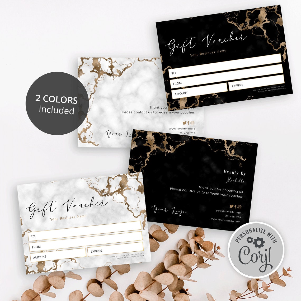 DIY Gift Voucher Template, Editable Gift Certificate Design, Marble and ...