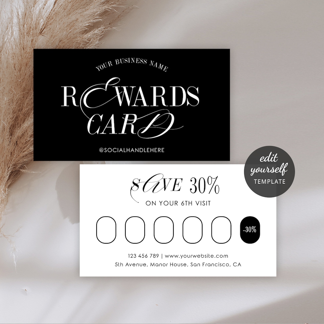Elegant Business Loyalty Card Template, Editable Hair Salon Rewards ...
