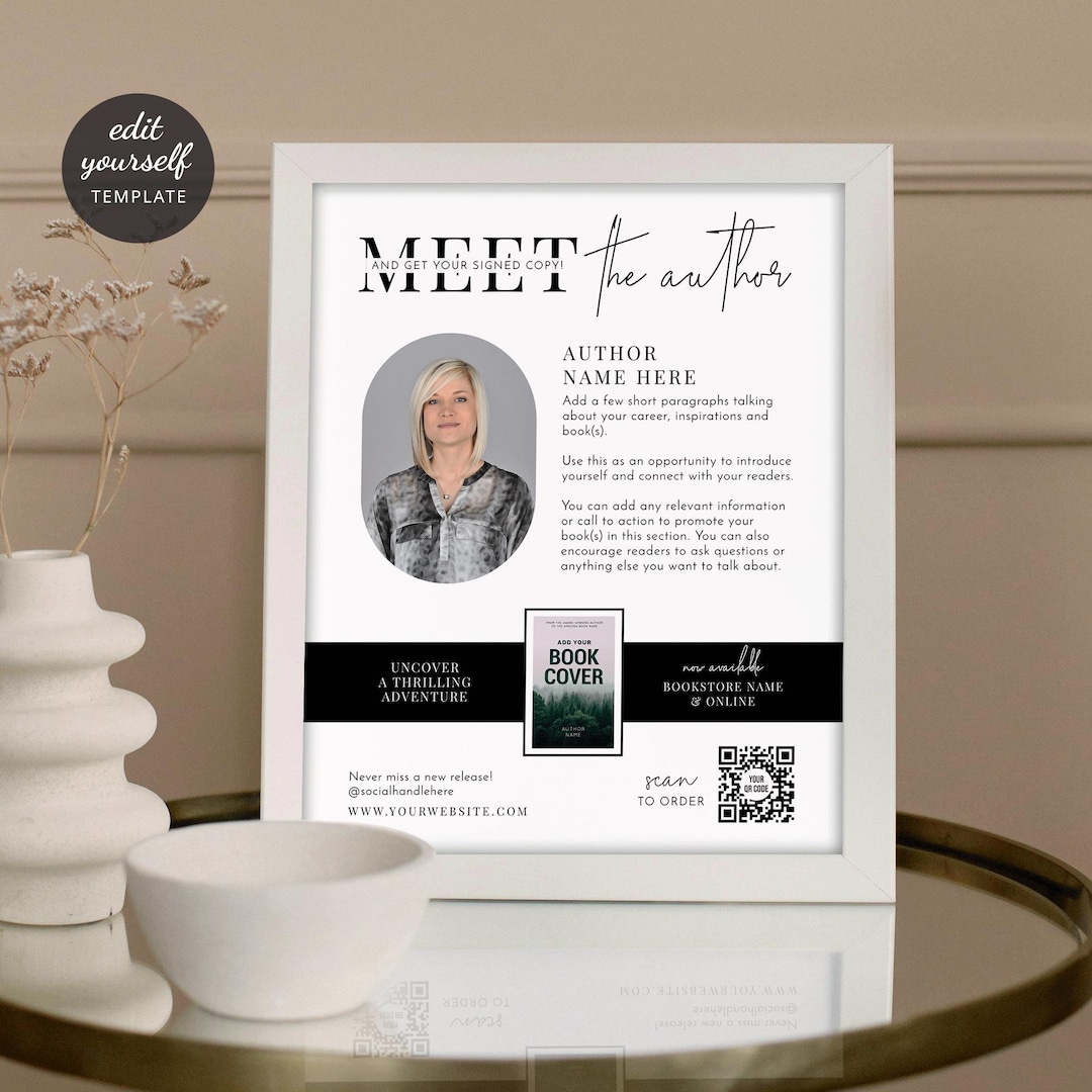 Meet the Author 8x10" Sign Template, Custom Book Promotion Poster ...