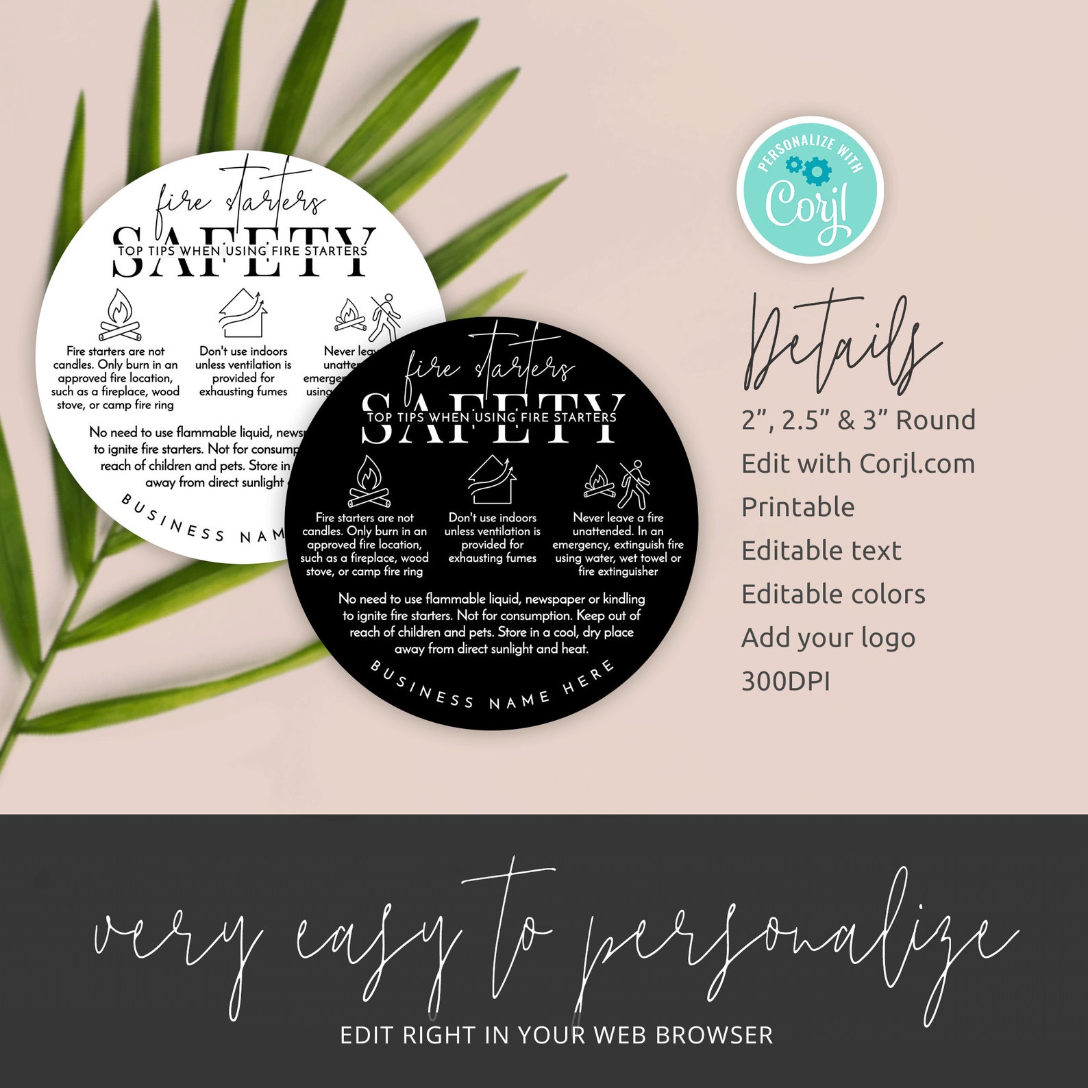 DIY Fire Starters Warning Label Template, Eco Firelighters Safety Round ...