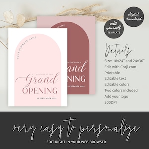 Boho Grand Opening Sign Template, Elegant Pink Terracotta Arch, Launch ...