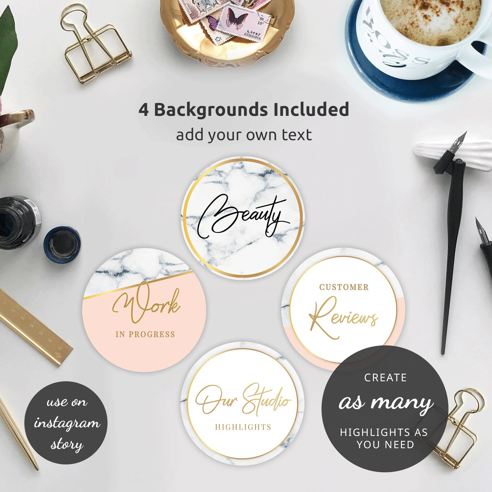 Marble Instagram Highlights DIY IG Story Cover Template - Etsy