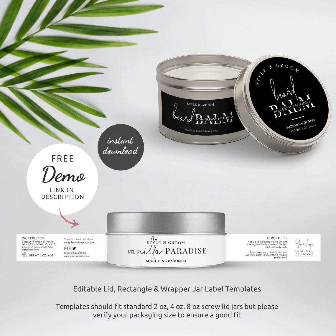 Minimalist Tin Label Templates Editable Screw Lid Cosmetic - Etsy