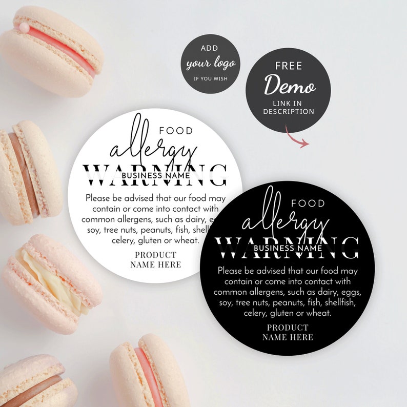 Food Allergy Warning Label Template, Minimalist Allergens Sticker 1.5 ...