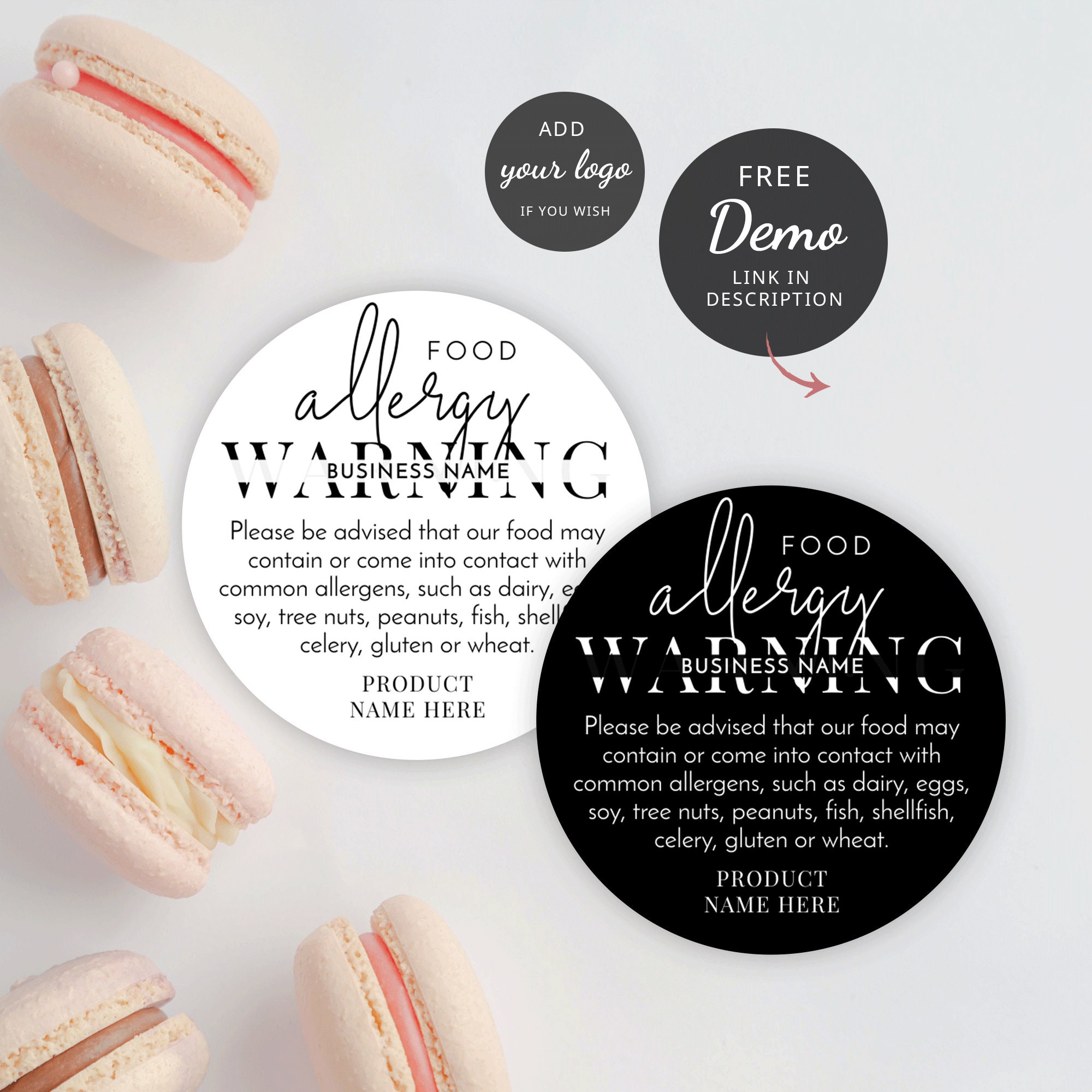 Food Allergy Warning Label Template, Minimalist Allergens Sticker 1.5 ...