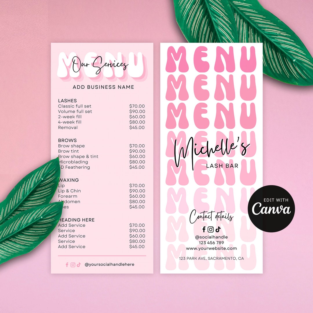 Retro Business Pricing Menu Canva Template, Trendy Pink Beauty Salon ...