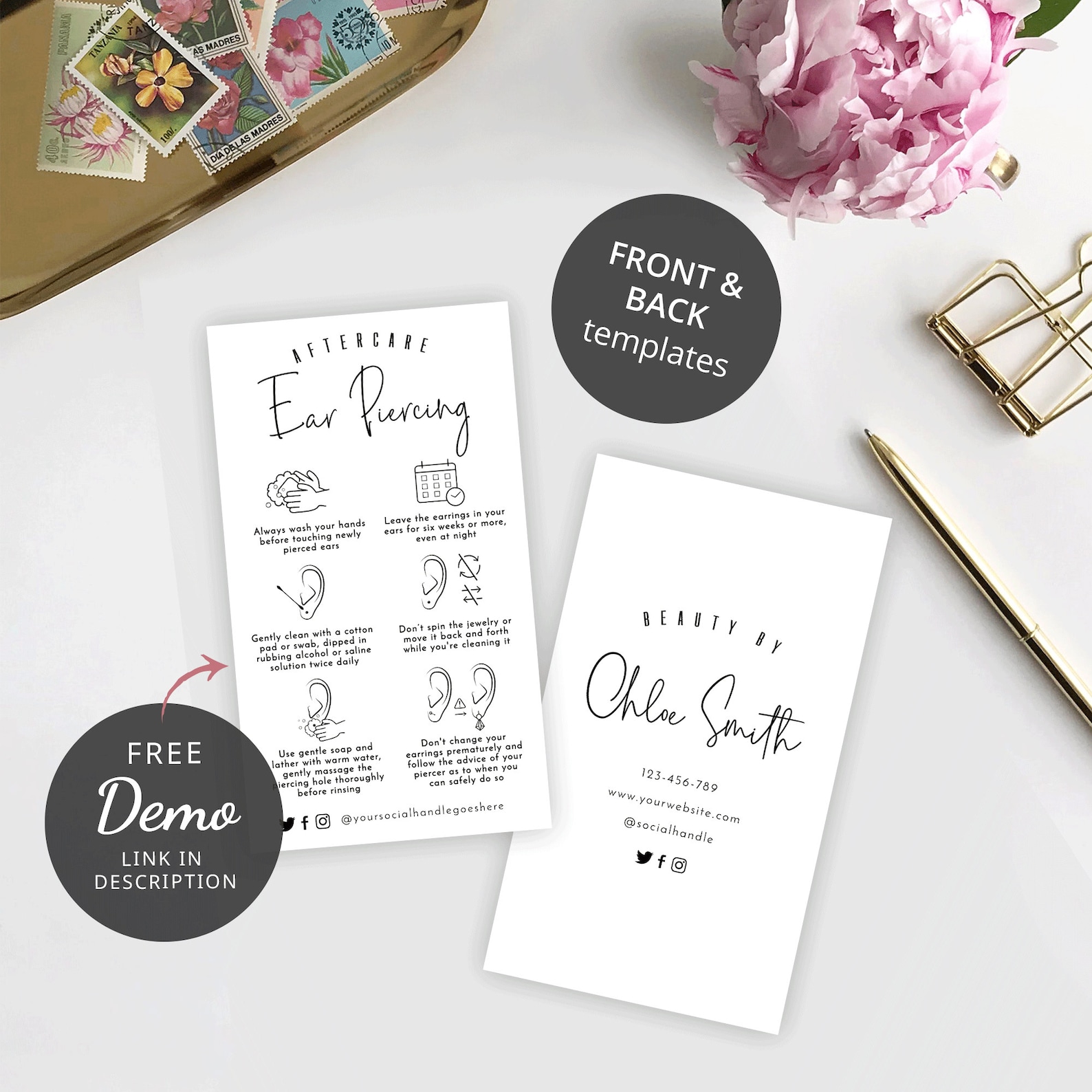 Ear Piercing Aftercare Template Editable Piercing Guide - Etsy