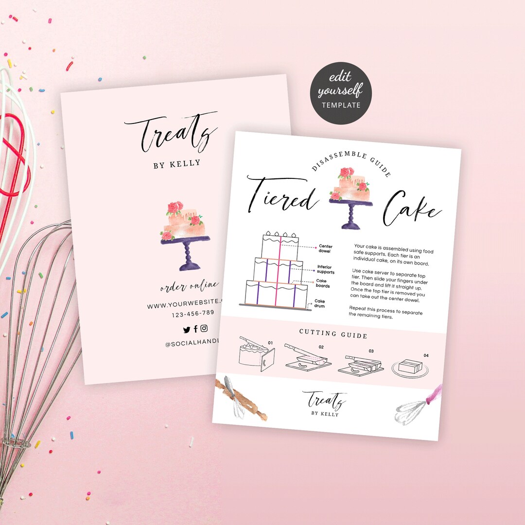 Printable Cake Serving Guide Template, Tiered Cake Disassemble ...