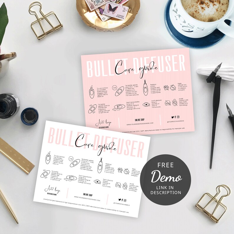 Bullet Diffuser Care Card Template, Editable Hanging Diffuser Care ...