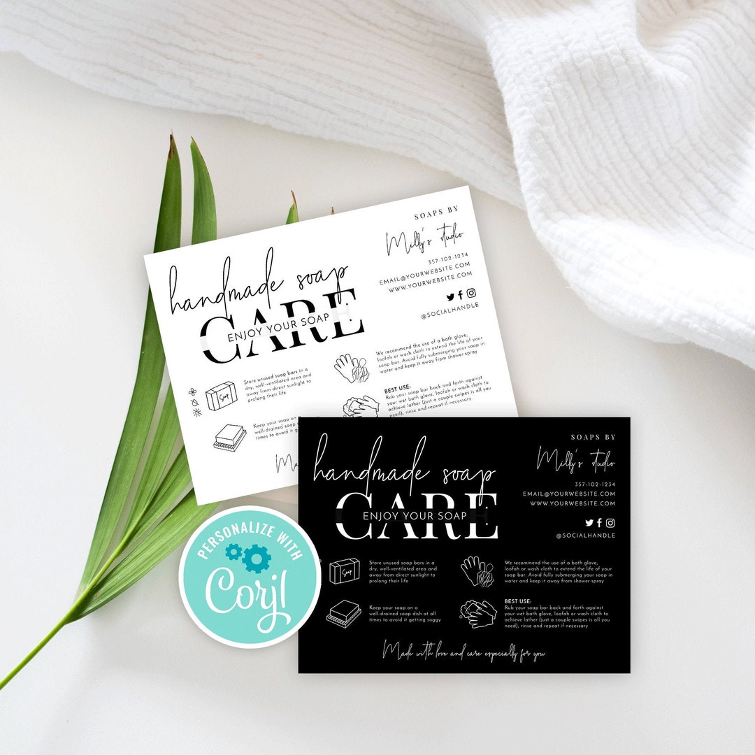 Editable Soap Care Card Template, Handmade Soap Care Guide, Minimalist ...