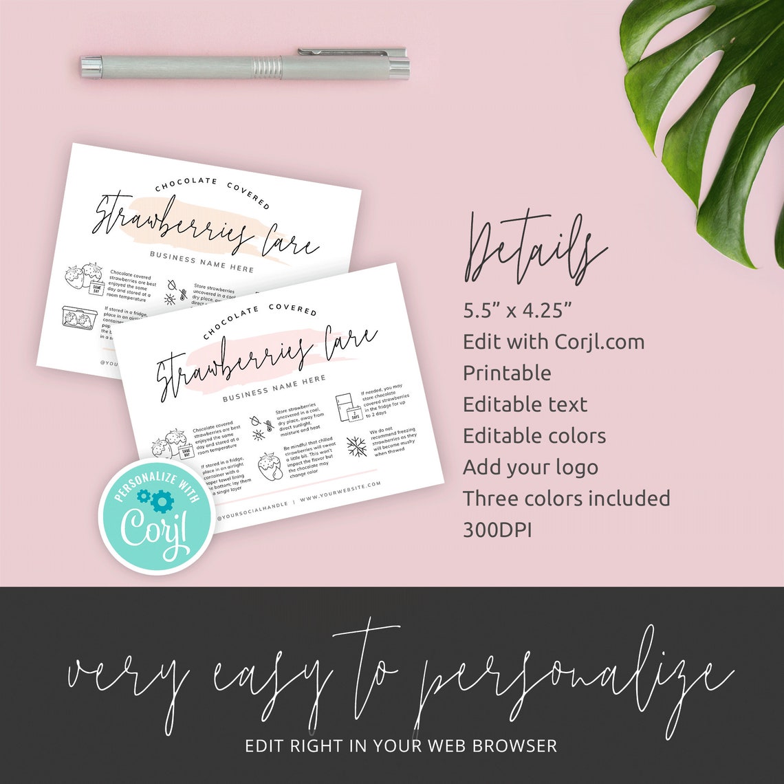 Chocolate Strawberries Care Card Editable Choc Covered - Etsy