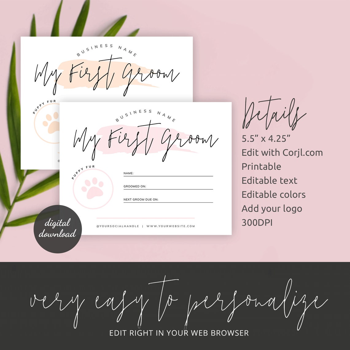 My First Groom Pet Certificate Template Feminine Pet Spa - Etsy