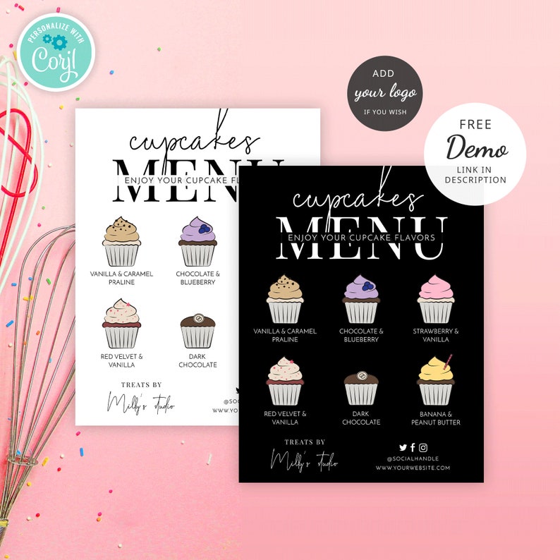 DIY Cupcake Menu Template Minimalist Cupcakes Flavor List - Etsy