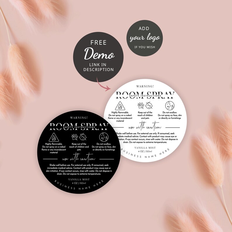 Room Spray Warning Label Template, Printable Spray Safety Sticker, 1.5 ...