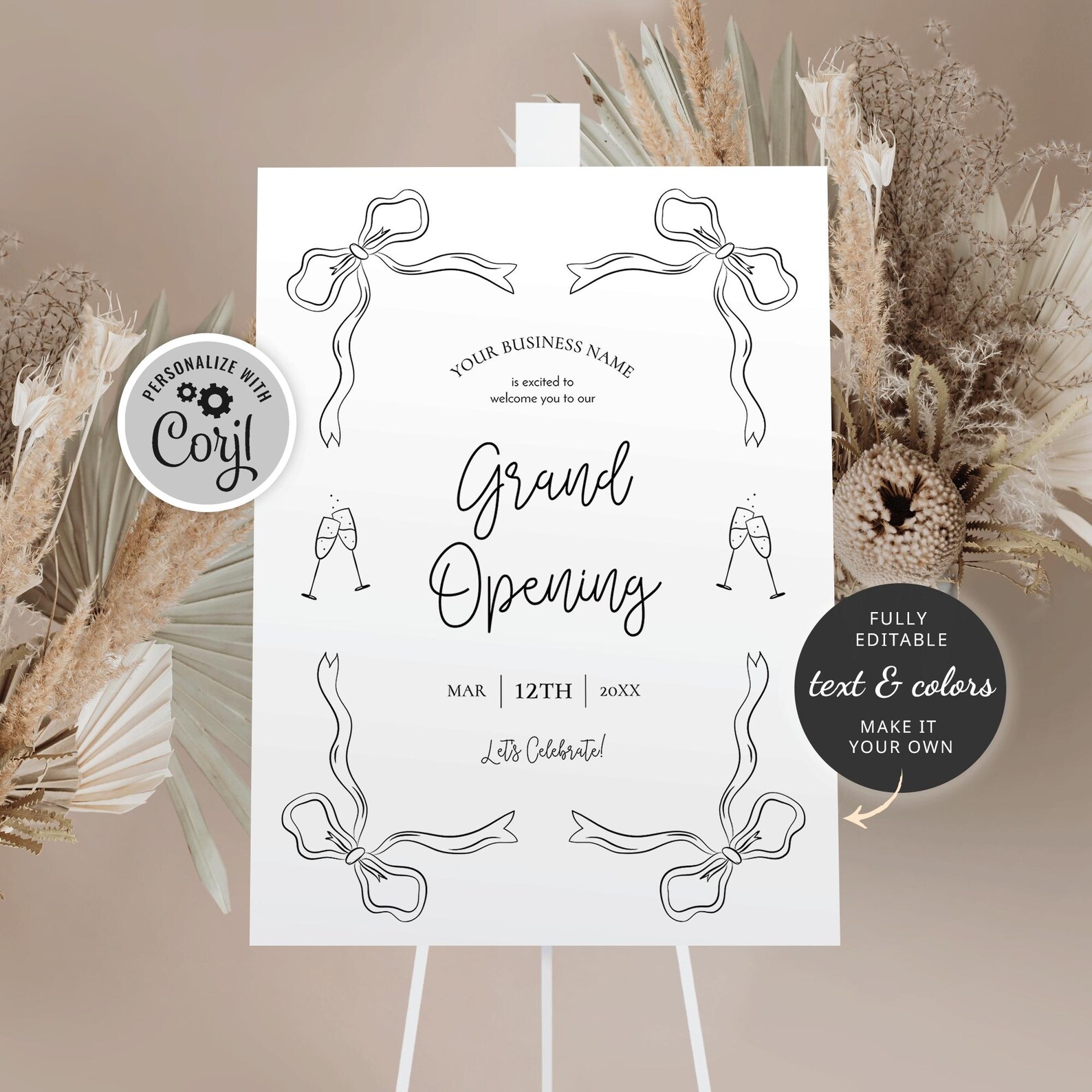 Hand Drawn Grand Opening Sign Template, Whimsical Bows Launch Party ...